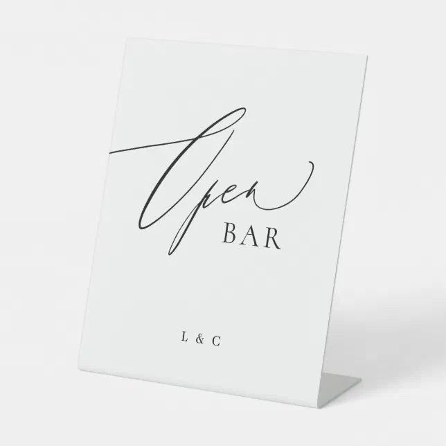 White Black Calligraphy Wedding Open Bar Pedestal Sign | Zazzle