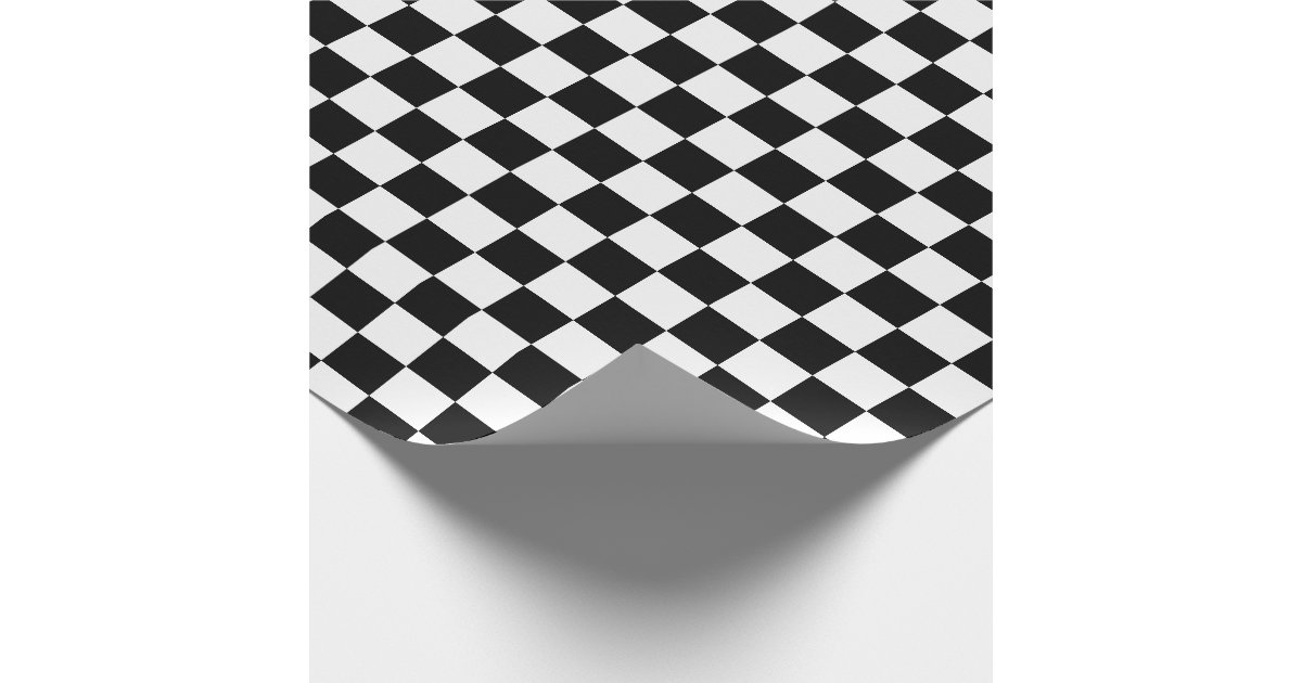 White & [Black] Checker Checkerboard Checkers Wrapping Paper | Zazzle