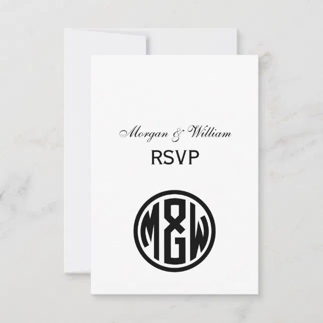 White Black Circle Monogram Font DIY BG RSVP Card | Zazzle