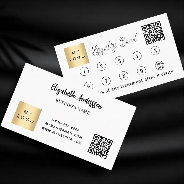 White black corporate logo qr code loyalty card | Zazzle