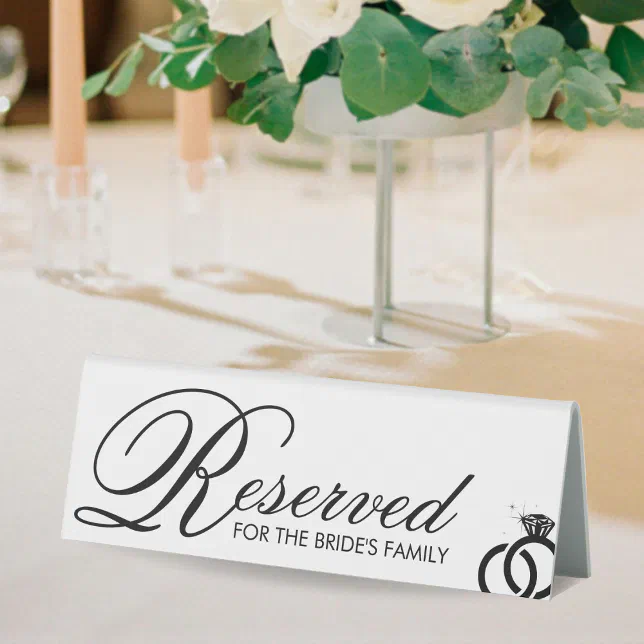 White & Black Diamond Ring Wedding Reserved Table Tent | Zazzle
