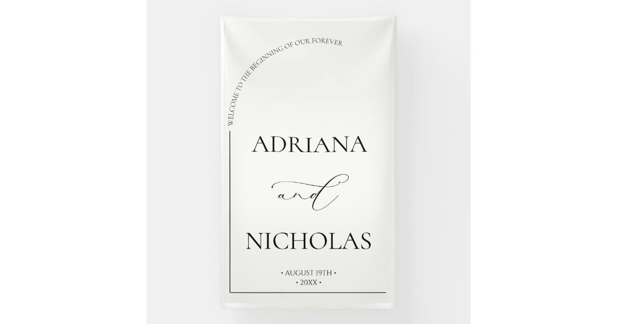 White & Black Elegant Wedding Welcome Banner | Zazzle