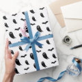 White & Black Fun Halloween Ghost & Bats Pattern Wrapping Paper | Zazzle