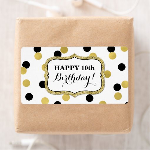 White Black Gold Confetti Birthday Labels | Zazzle
