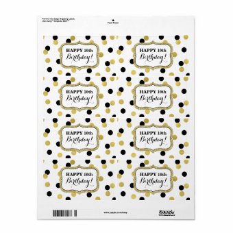 White Black Gold Confetti Birthday Labels | Zazzle