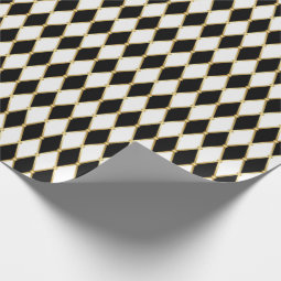 White Black Golden Harlequin Christmas Holiday Wrapping Paper | Zazzle