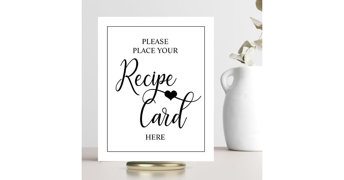 White Black Heart Bridal Shower RECIPE SIGN | Zazzle