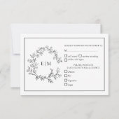White Black Leafy Crest Monogram Wedding RSVP Card | Zazzle
