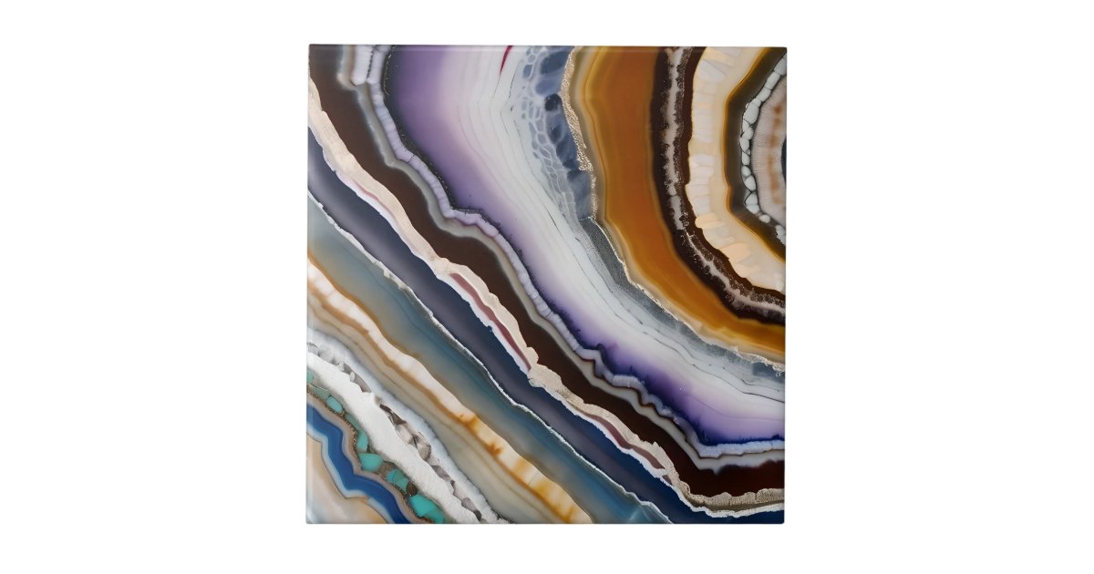 White Black Lilac Blue Terracotta Agate Geode Ceramic Tile | Zazzle