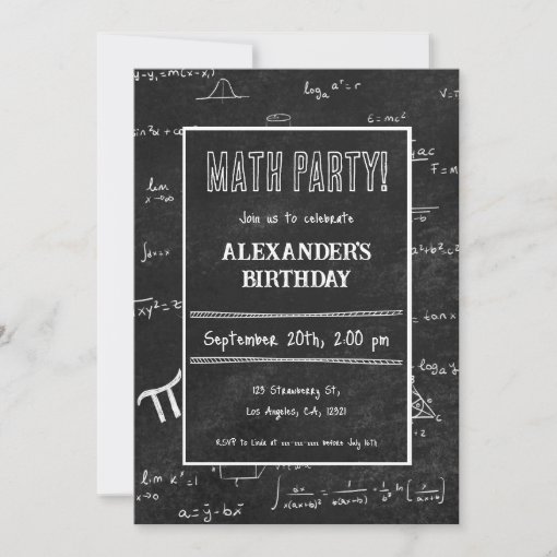 White Black Math Formulas Chalkboard Birthday Invitation | Zazzle