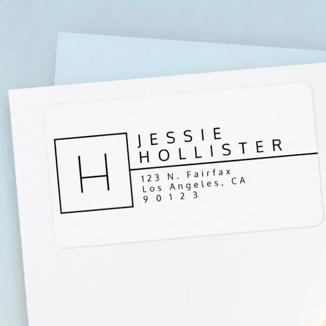 White & Black Monogrammed Return Address Label | Zazzle