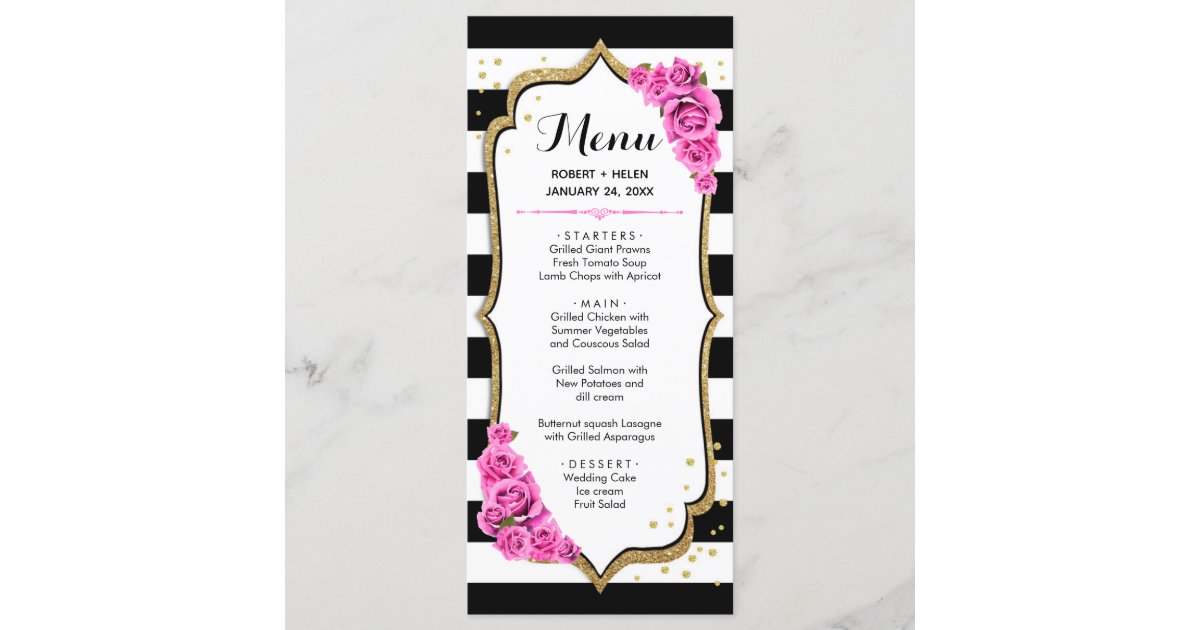 White Black Pink Gold Menu Card | Zazzle
