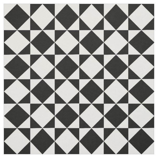 Retro Black White Triangle Diamond Squares Pattern Fabric | Zazzle