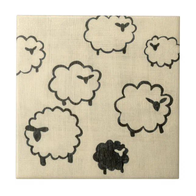 White & Black Sheep on Cream Background Ceramic Tile | Zazzle