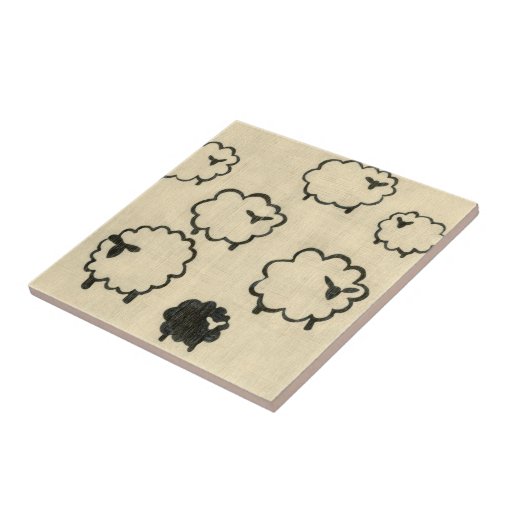 White & Black Sheep on Cream Background Ceramic Tile | Zazzle