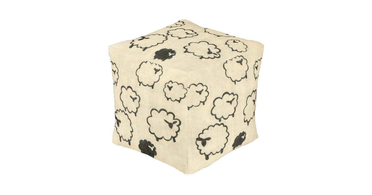 White & Black Sheep on Cream Background Pouf | Zazzle