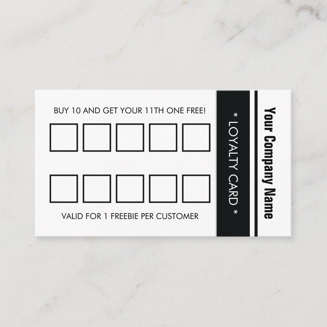White Black Simple Border 10 Punch Loyalty Card | Zazzle