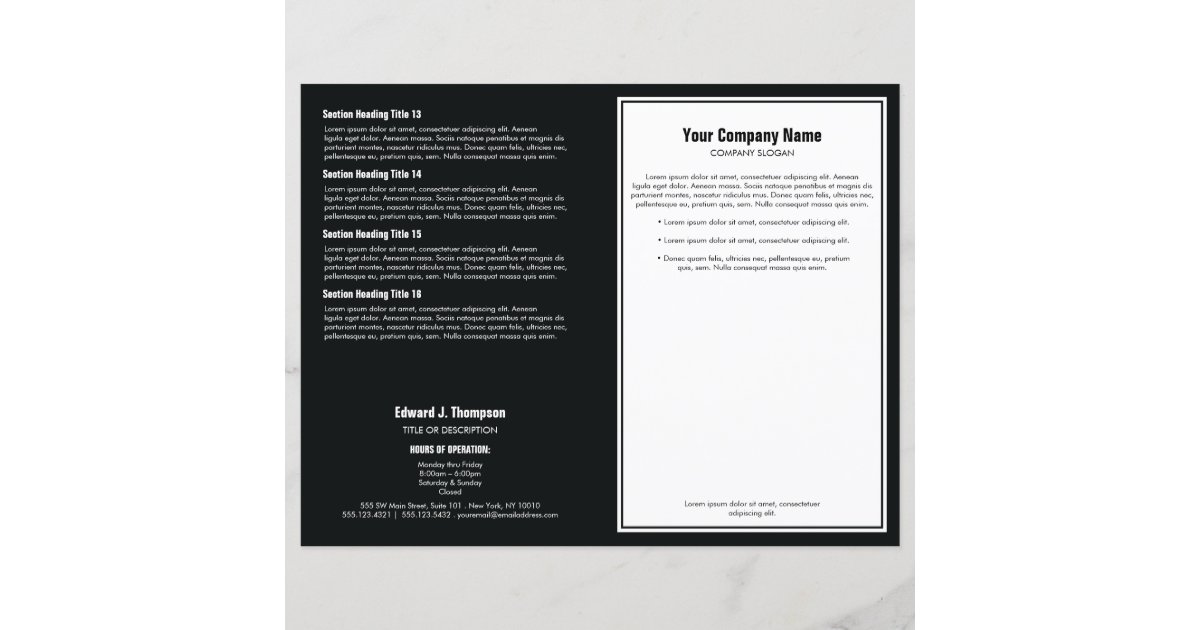 White Black Simple Border Brochure | Zazzle
