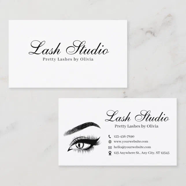 White & Black Sophisticated Glittered Beauty Lash Business Card | Zazzle
