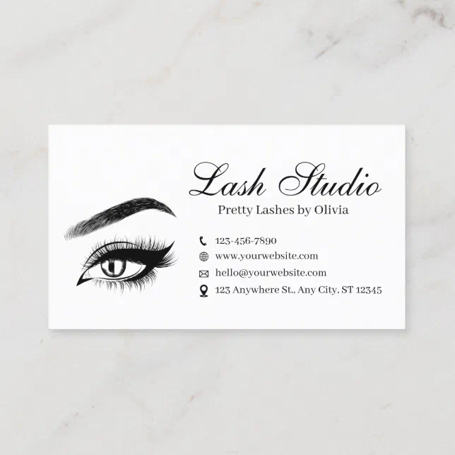 White & Black Sophisticated Glittered Beauty Lash Business Card | Zazzle