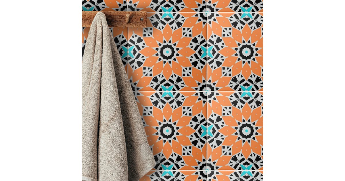 White Black Turquoise Moroccan Geometric Motifs Ceramic Tile | Zazzle