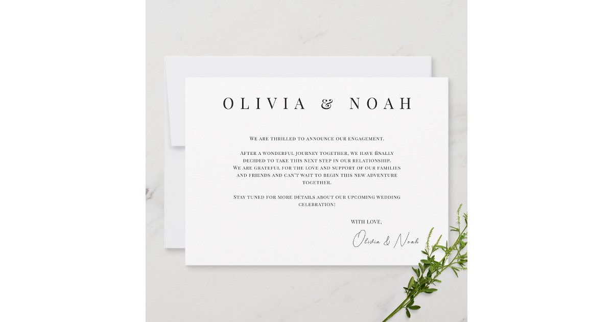 White & Black We're Engaged Announcement Card | Zazzle