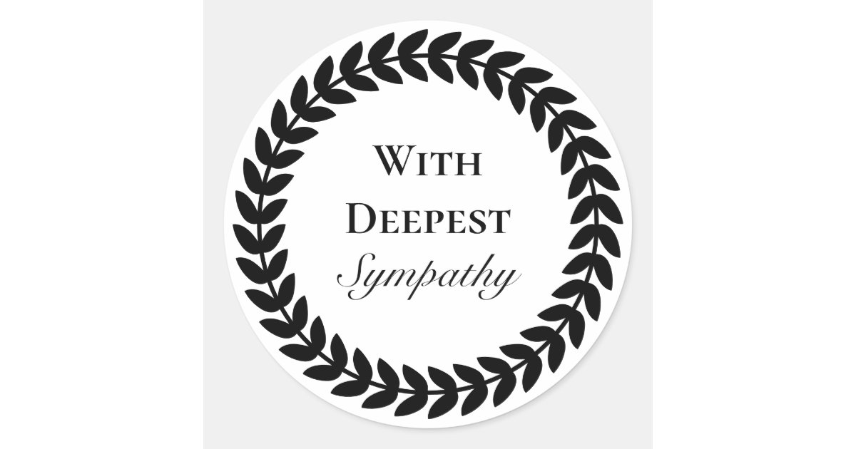 White Black Wreath With Deepest Sympathy Classic Round Sticker | Zazzle
