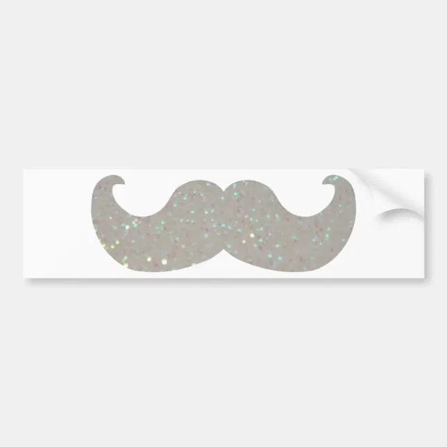 White Bling Mustache (Faux Glitter Graphic) Bumper Sticker | Zazzle