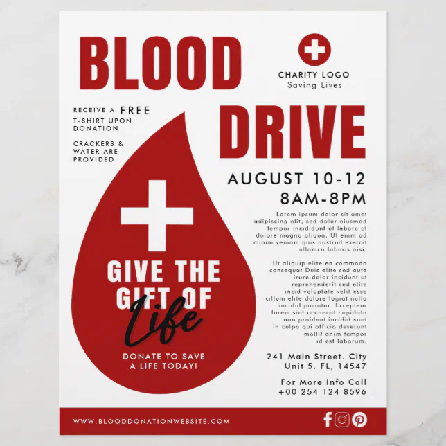 White Blood Drive Donation Advertisement Health Flyer | Zazzle