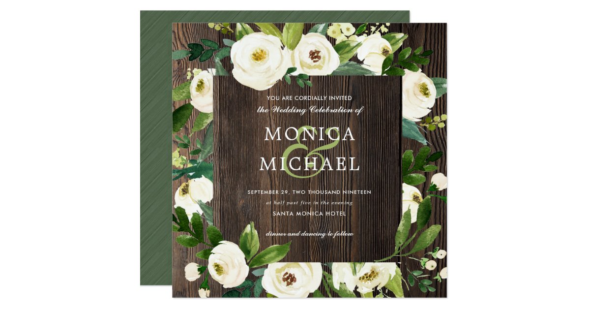 White Bloom | Wood Floral Botanical Wedding Invitation | Zazzle.com