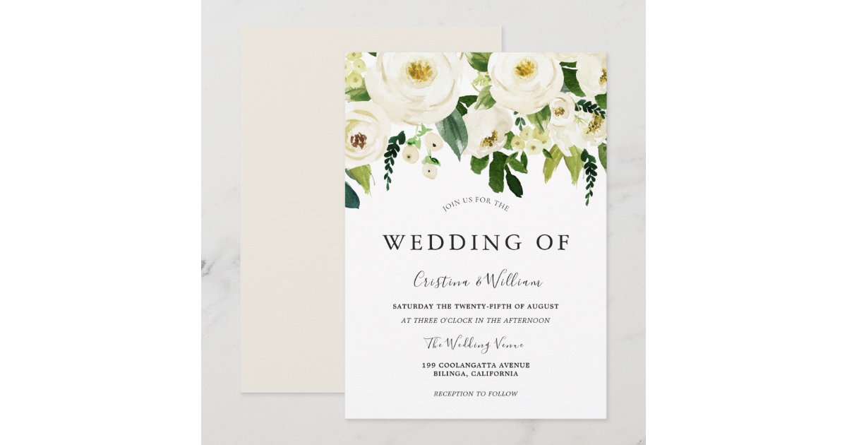 White Blooming Flowers Elegant Wedding Invitation | Zazzle