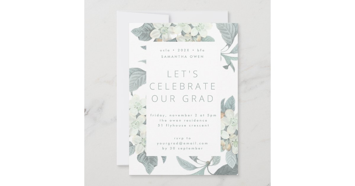 White Blossom Flower Photo University Grad Invitation | Zazzle.com