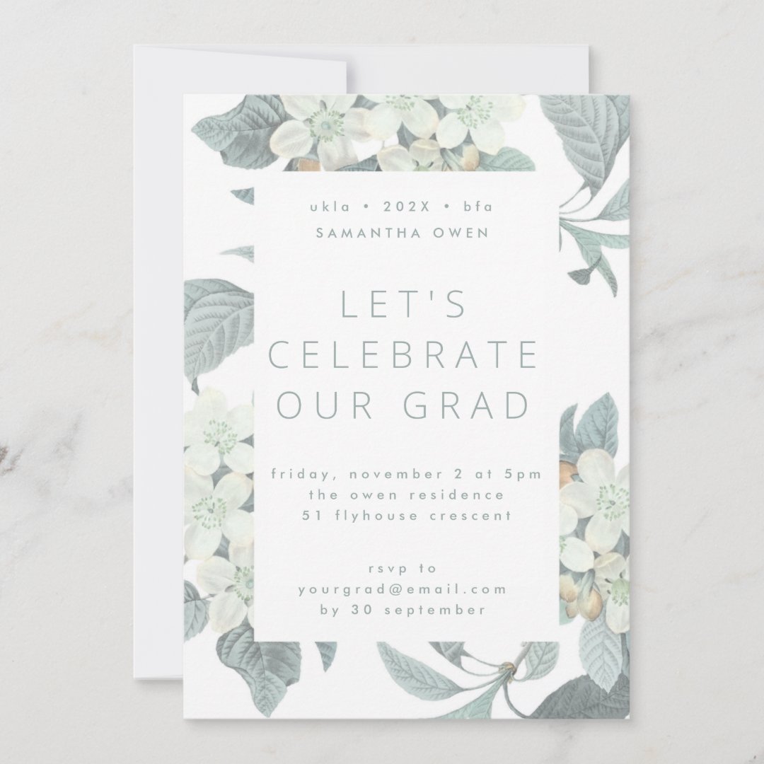 White Blossom Flower Photo University Grad Invitation | Zazzle