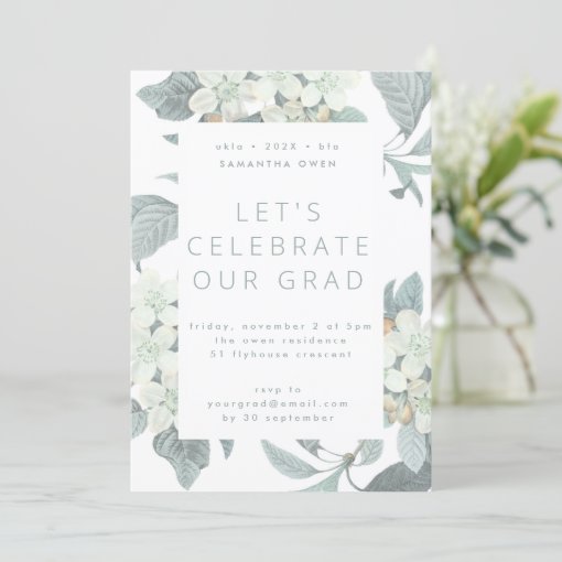 White Blossom Flower Photo University Grad Invitation | Zazzle