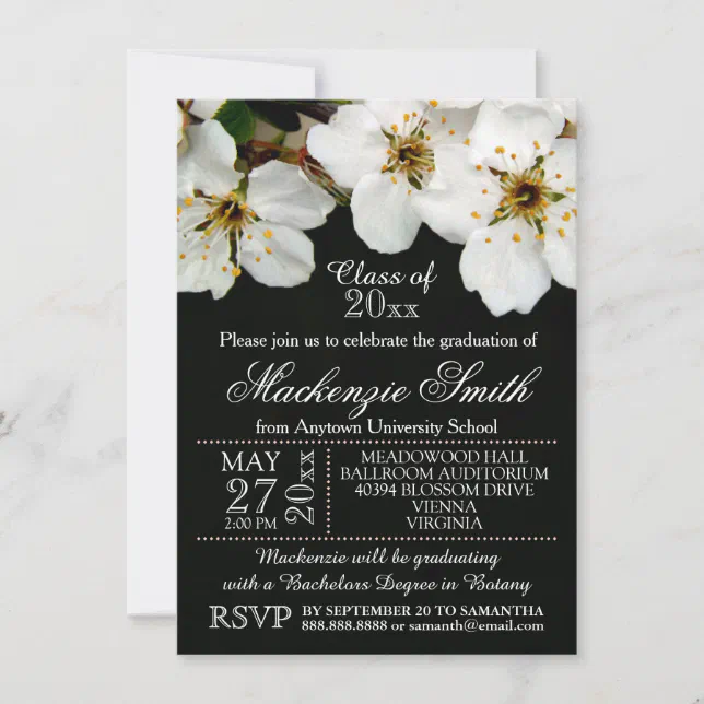 White Blossom Flowers Graduation Announcements | Zazzle