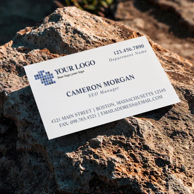 White Blue Basic Professional Add Logo Business Card | Zazzle