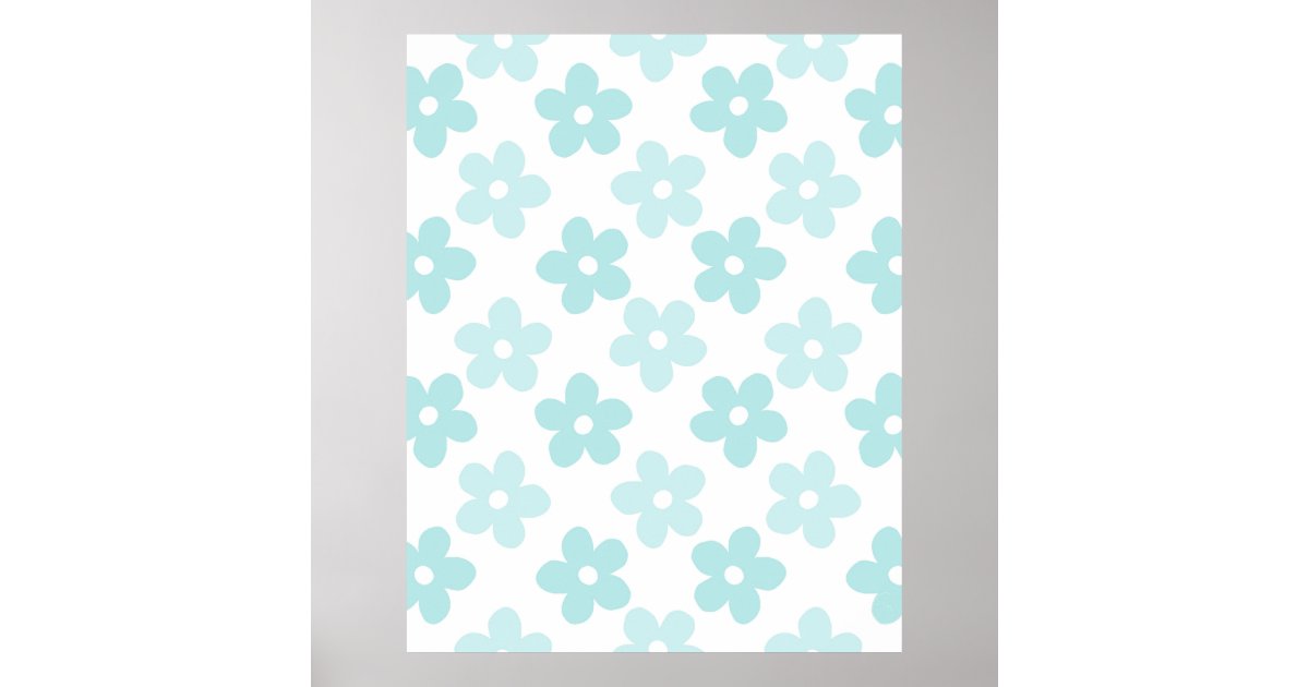 White Blue Daisy Flowers Retro Pattern Poster | Zazzle