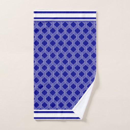 White Blue Geometric Pattern Bath Towel Set | Zazzle
