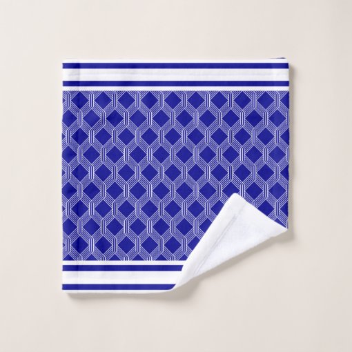 White Blue Geometric Pattern Bath Towel Set | Zazzle