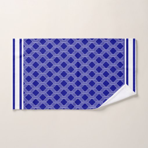 White Blue Geometric Pattern Bath Towel Set | Zazzle