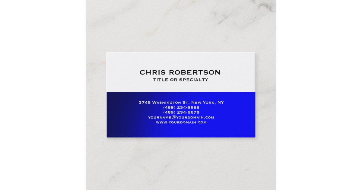 White Blue Modern Simple Plain Business Card | Zazzle