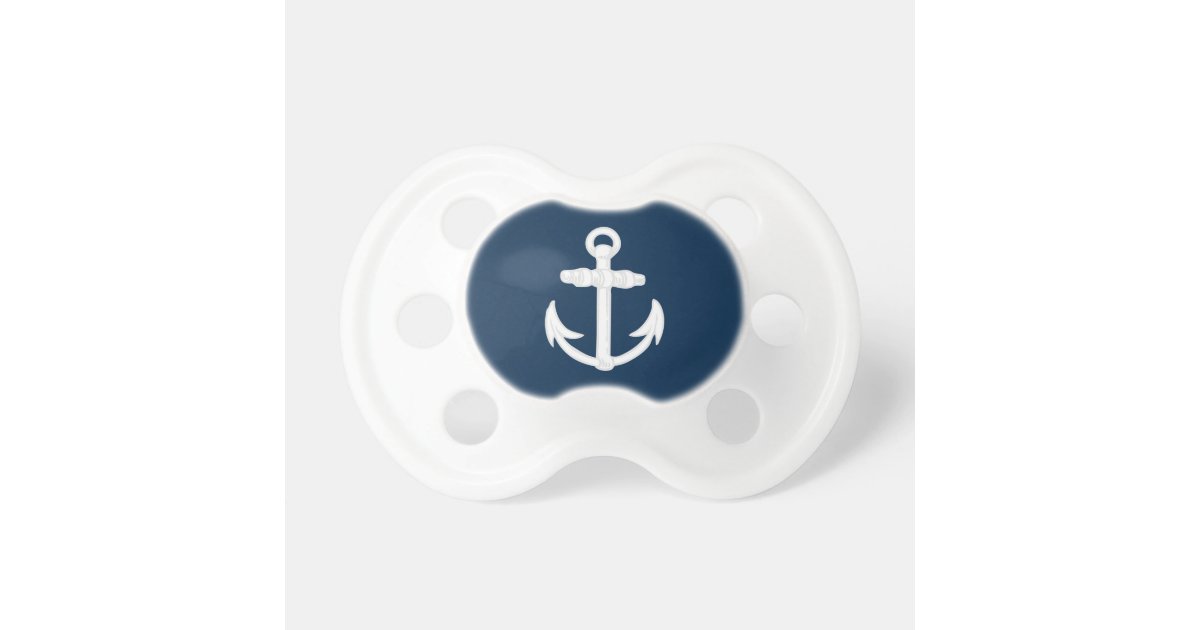 White/Blue Nautical Anchor Symbol Pacifier | Zazzle