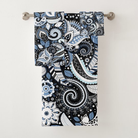 White & Blue Paisley Print Pattern Bath Towel Set | Zazzle.com