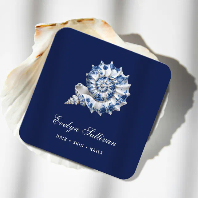 White blue seashell logo business card | Zazzle
