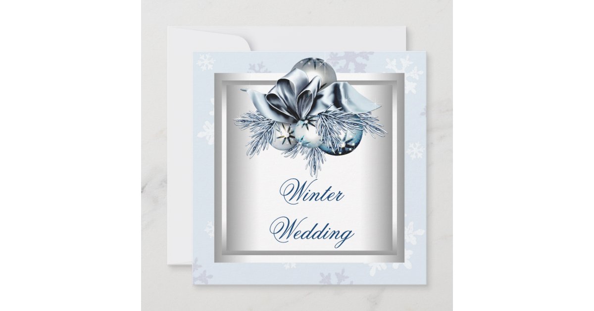 White Blue Snowflake Blue Winter Wedding Invitation | Zazzle