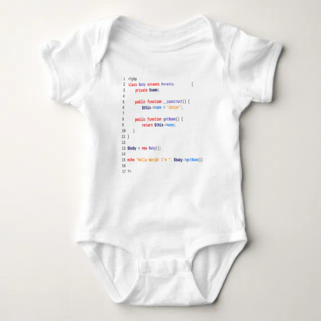 White Body baby hello world php Baby Bodysuit | Zazzle