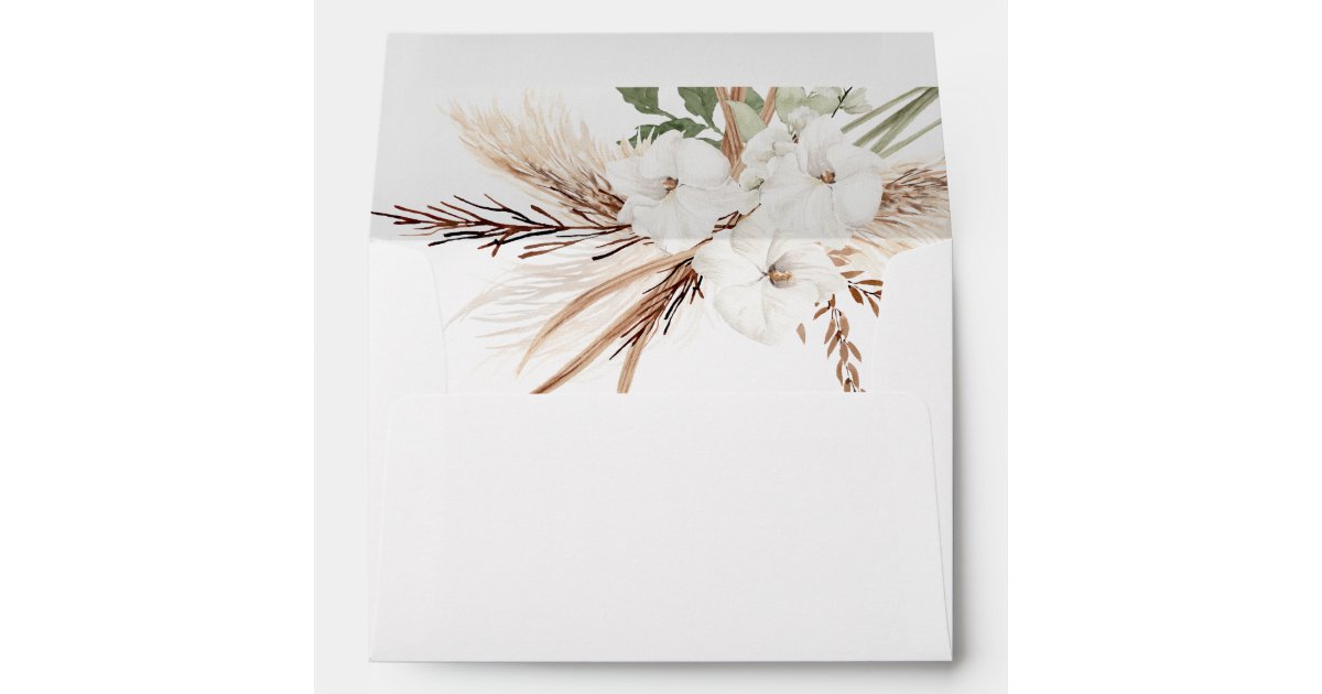 White Boho Floral Modern Wedding Invitation Envelope | Zazzle
