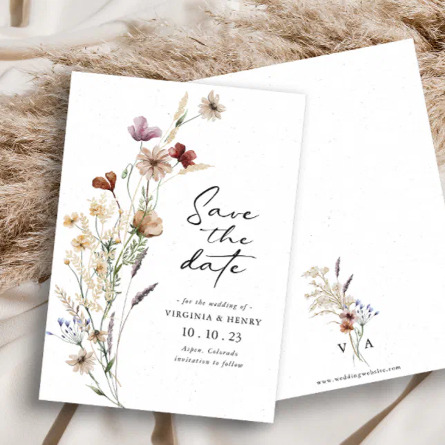 White Boho Save The Date Flat Card | Zazzle