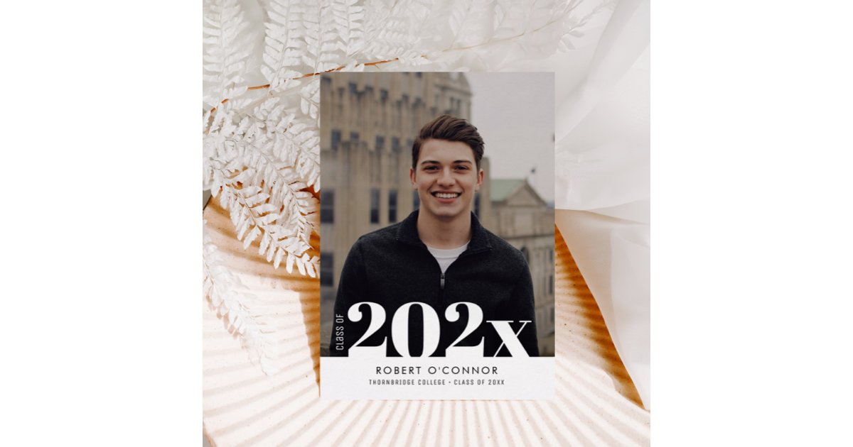 white Bold typography graduation invitation Postcard | Zazzle