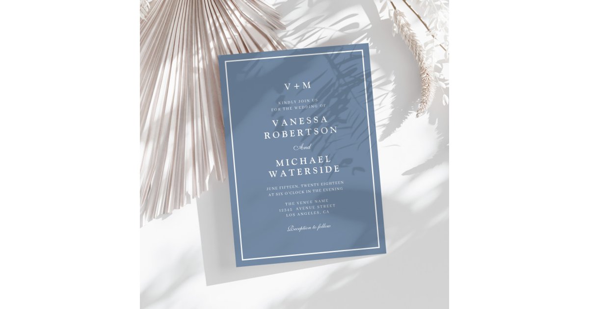 white border dusty blue QR Code wedding Invitation | Zazzle